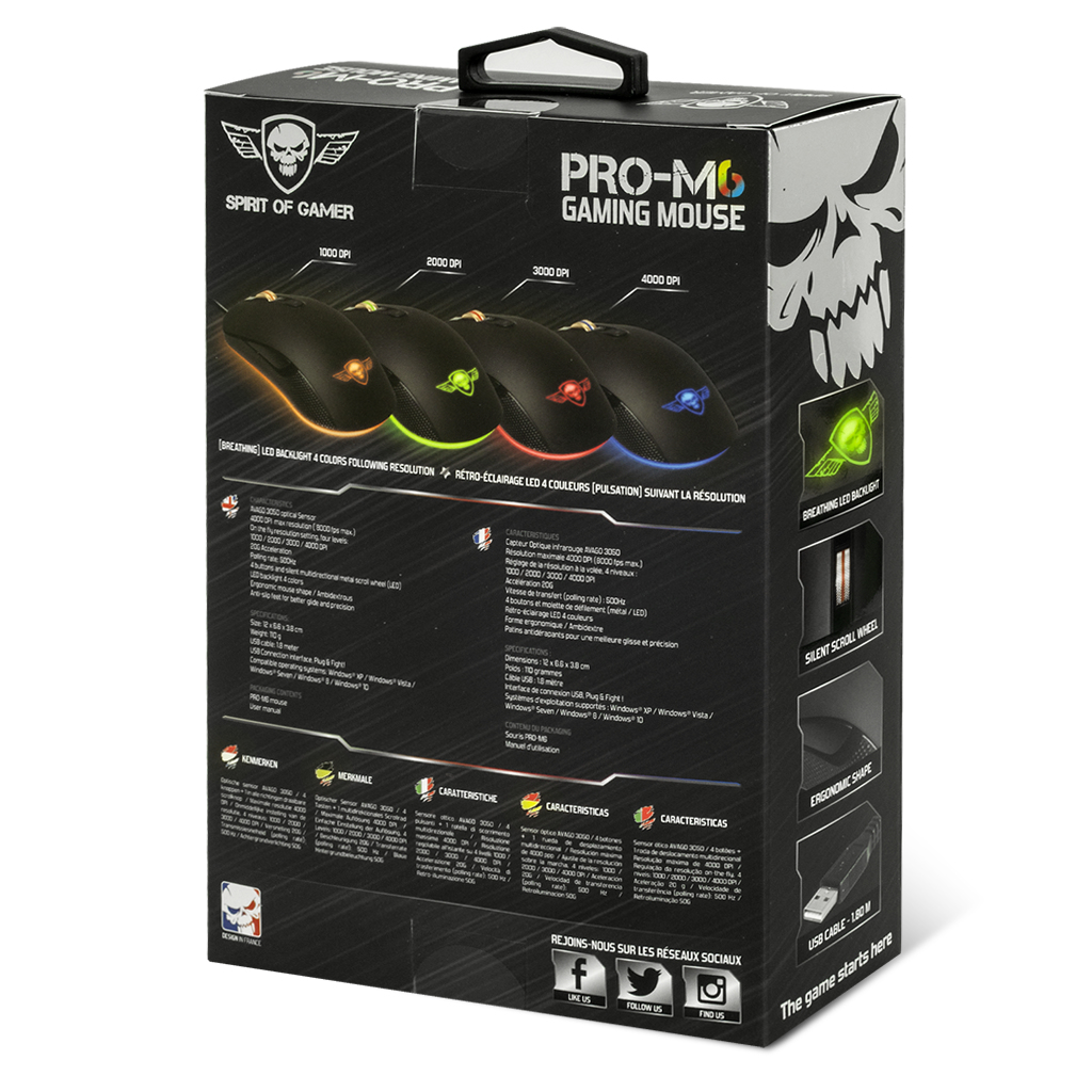 Spirit of Gamer Pro-M6 Mouse - 4000DPI - Ambidextre - S-PM6 - SHS Computer